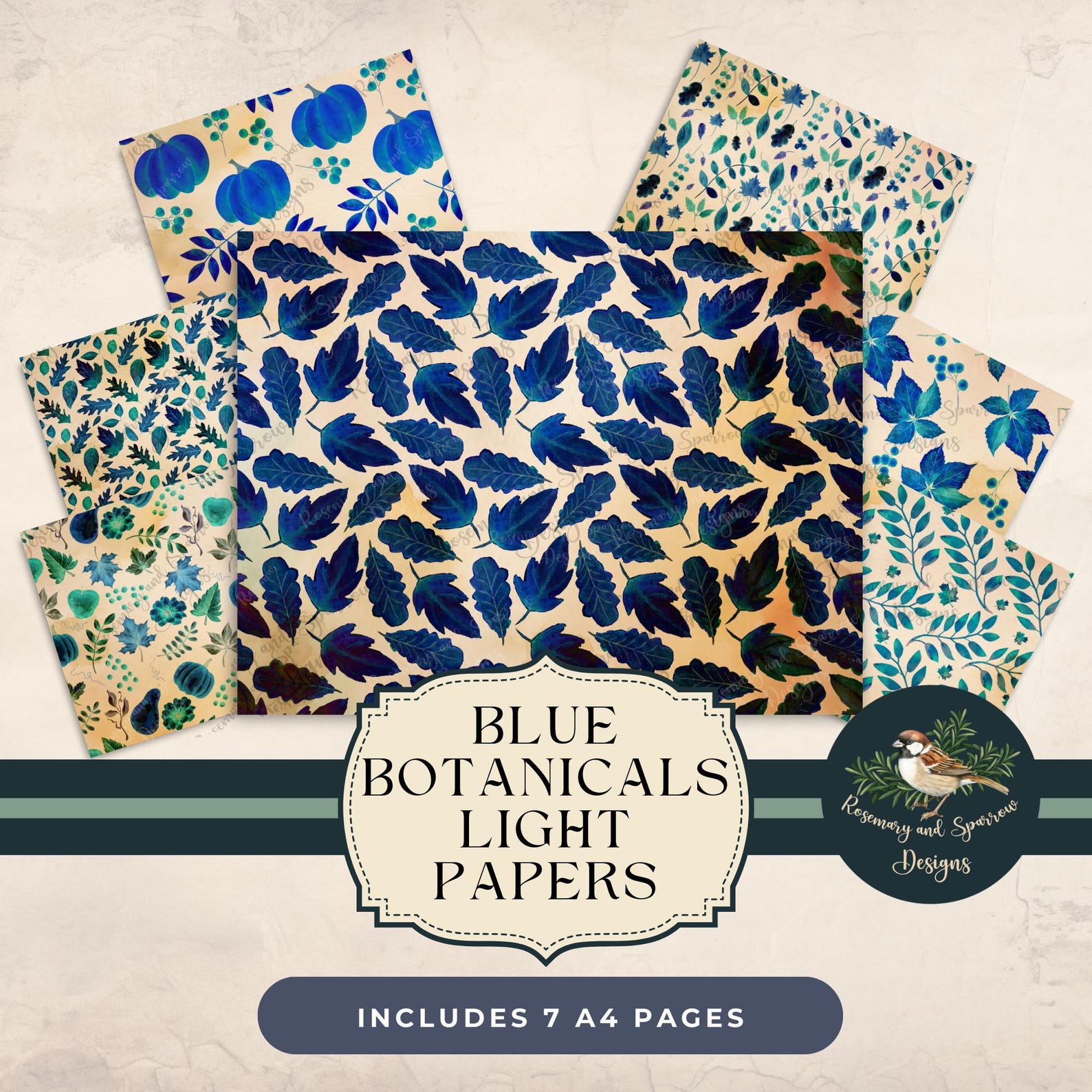 Blue Botanicals Light Digital Papers | 7 Printable Digital Download ...