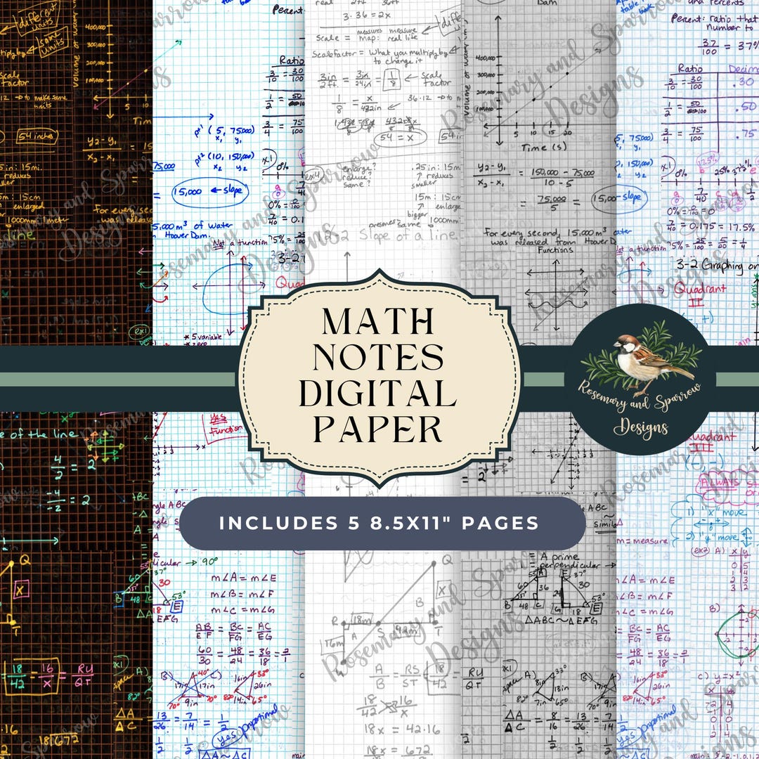 Math Notes Digital Paper | 5 Color Variations of 1 Page | Classroom ...