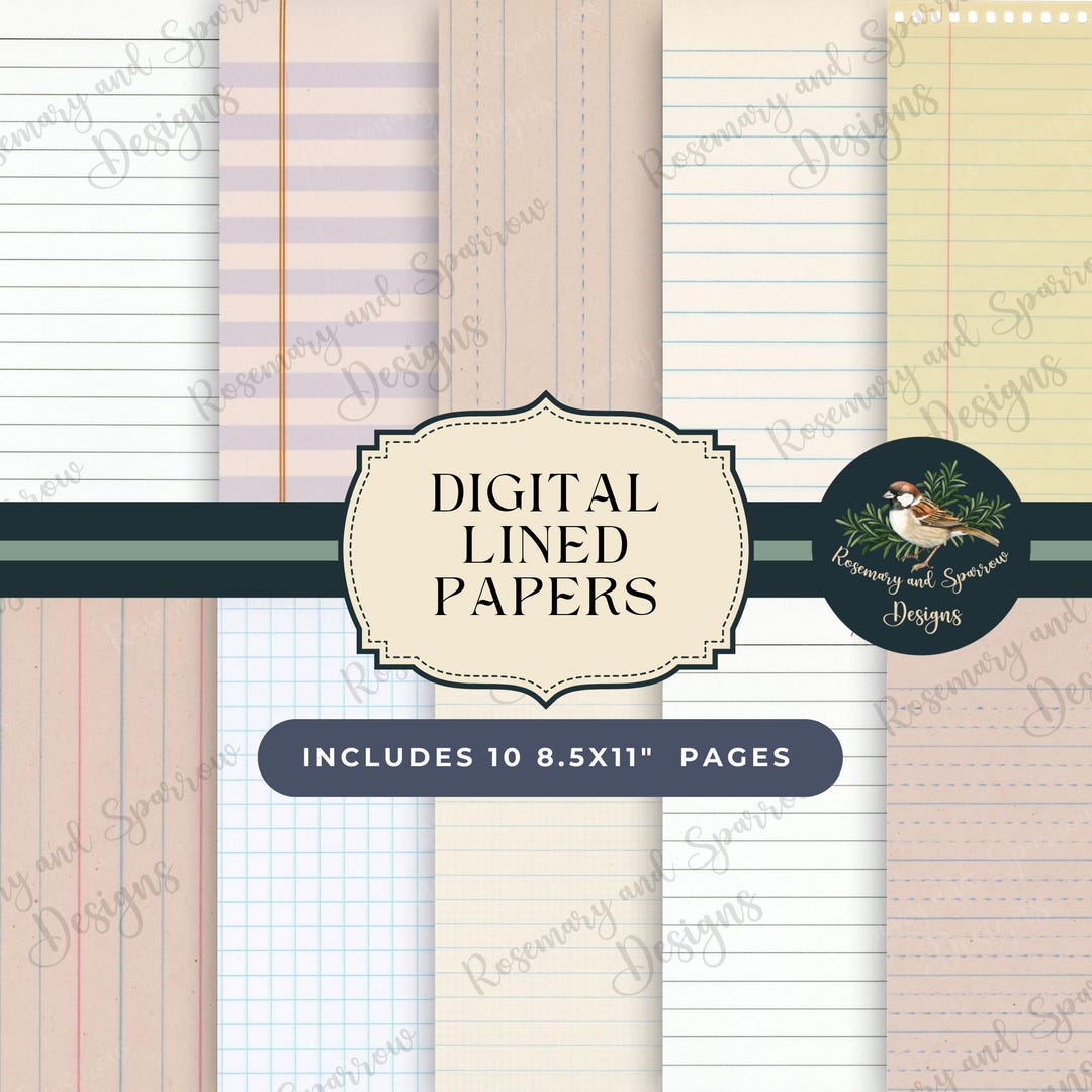 Lined Digital Papers | 10 Printable Digital Downloads | Junk Journal ...
