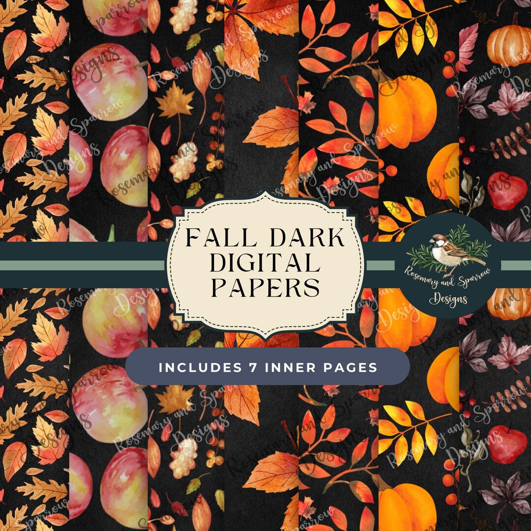 Fall Dark Digital Papers | Watercolor Printable Digital Download | Junk ...