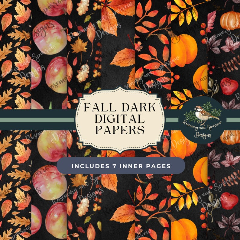 Fall Dark Digital Papers | Watercolor Printable Digital Download | Junk ...