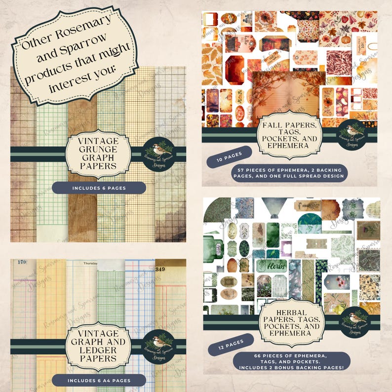 Digital Graph Papers | 6 Vintage Printable Digital Download | Junk ...