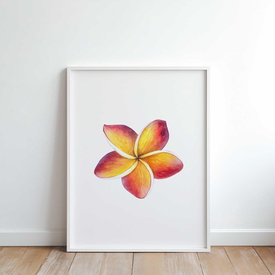 Watercolor Frangipani Print, Tropical Plumeria Flower, Beach Decor ...