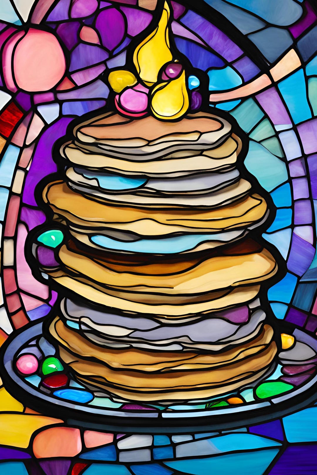 Stained Glass Pancake Painting | Digital Art - Etsy
