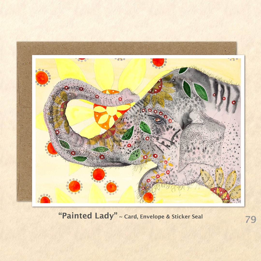 Painted Elephant Note Card, Elephant Cards, Blank Note Card, Art Cards ...