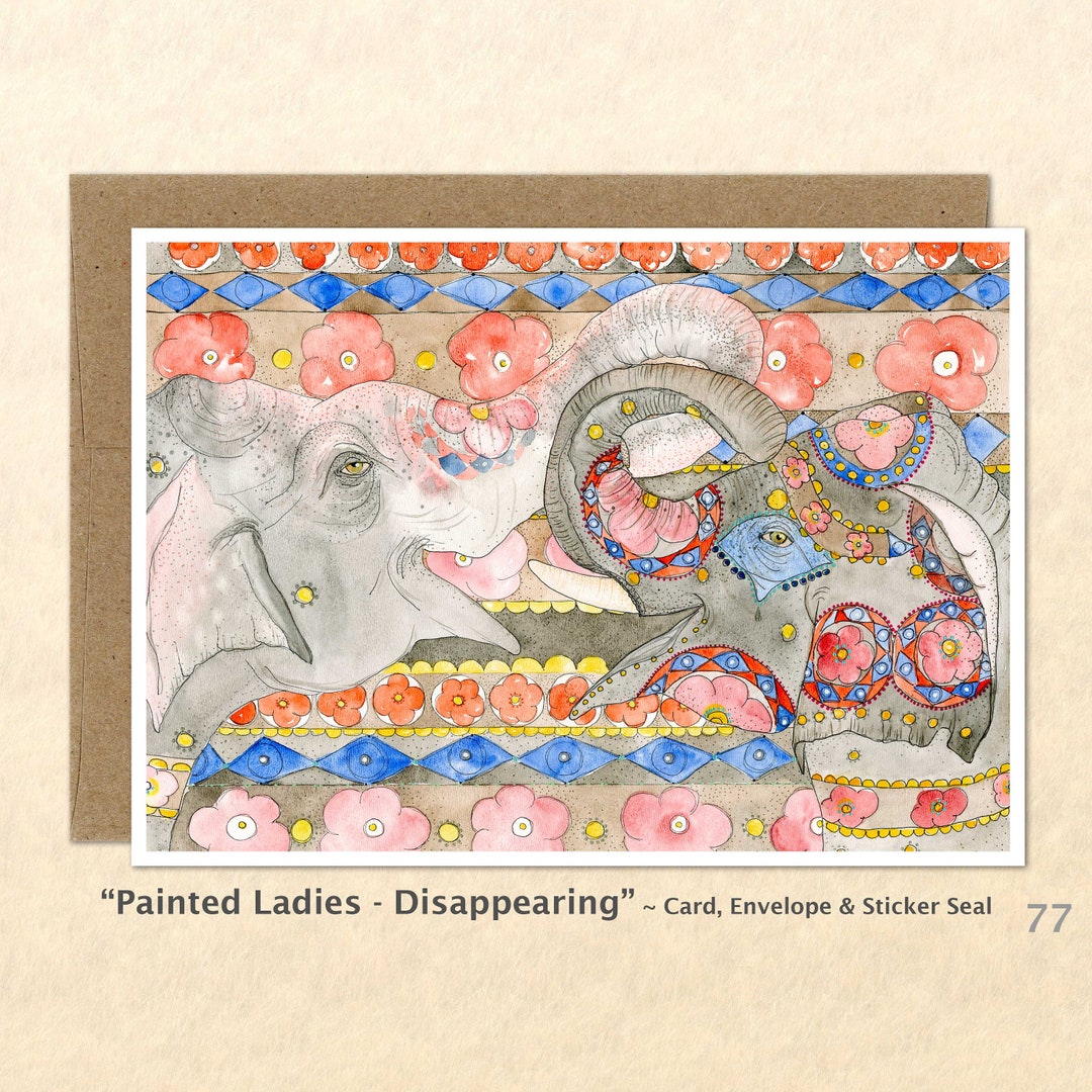 Painted Elephants Note Card, Blank Note Card, Art Cards, Greeting Cards ...