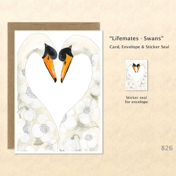 Swans Note Card Heart Card Love Card Bird Card Cute Animal | Etsy