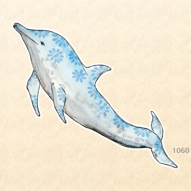 Flowered Dolphin Sticker Sea Life Sticker Laptop Sticker Scrapbooking ...