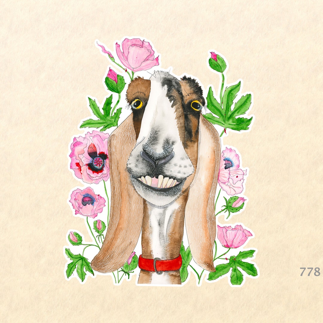 Goat and Pink Flowers Sticker Goofy Animal Sticker Flower Sticker ...