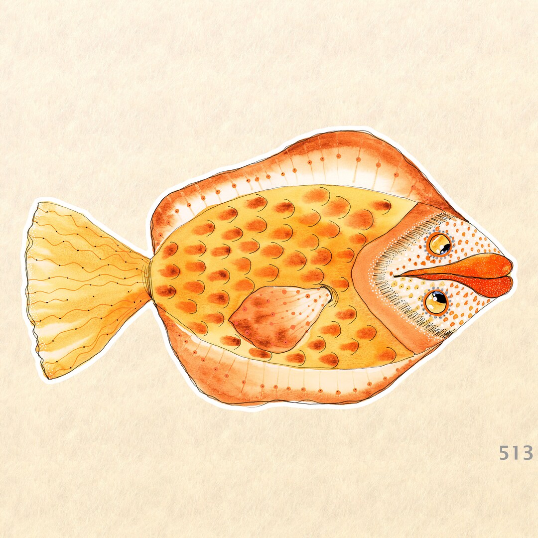 Fish Sticker Silly Flounder Sticker Fantasy Sticker Fun Animal Sticker ...