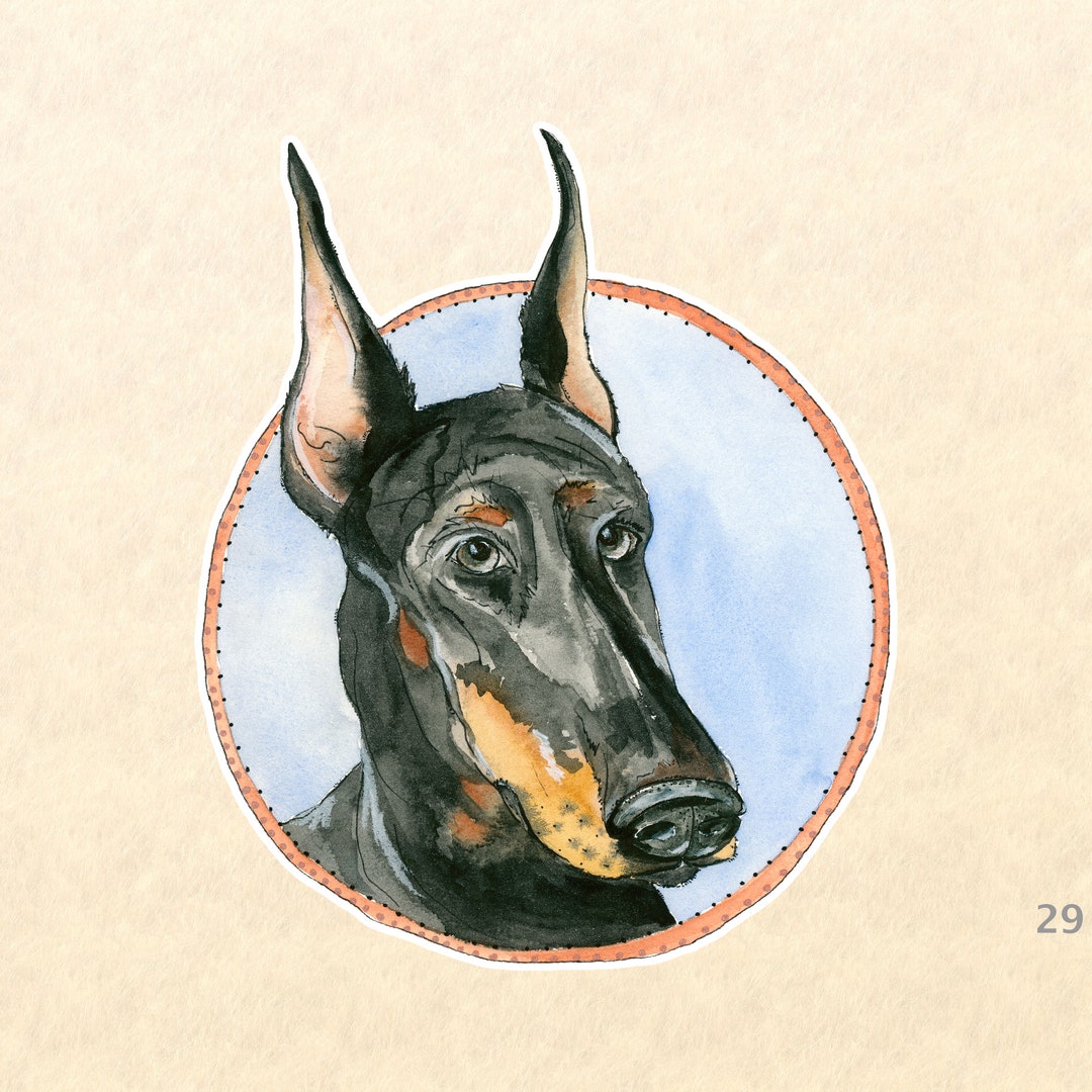 Doberman Dog Sticker Doberman Pinscher Sticker Watercolor Art Laptop ...
