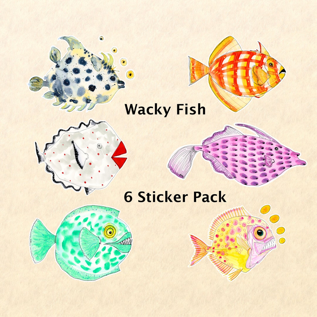 Wacky Fish 6 Sticker Set Fish Stickers Fantasy Fish Stickers Fun Animal ...
