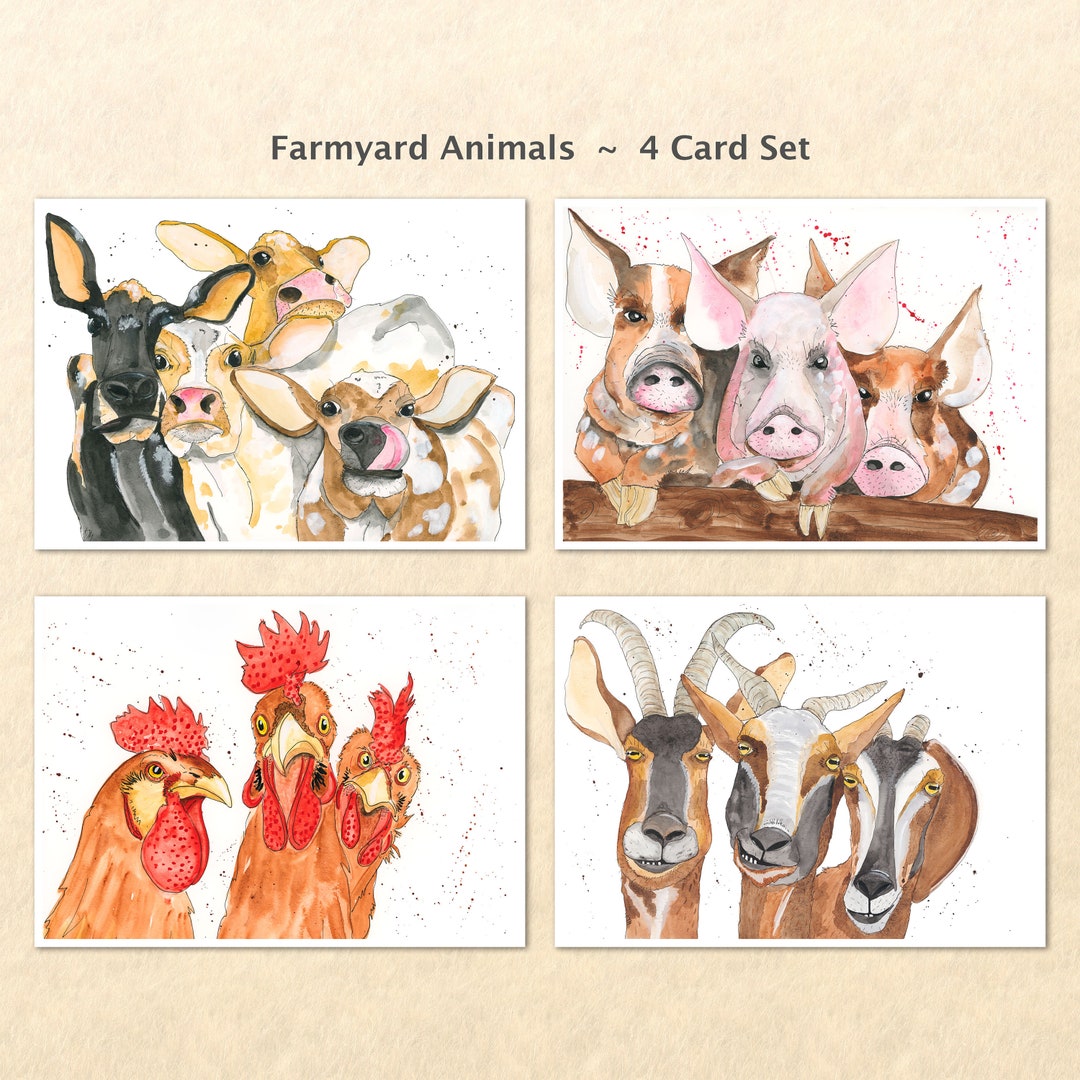 Farm Animal Cards, Chicken Cards, Goat Cards, Cow Cards, Pig Cards, Fun ...