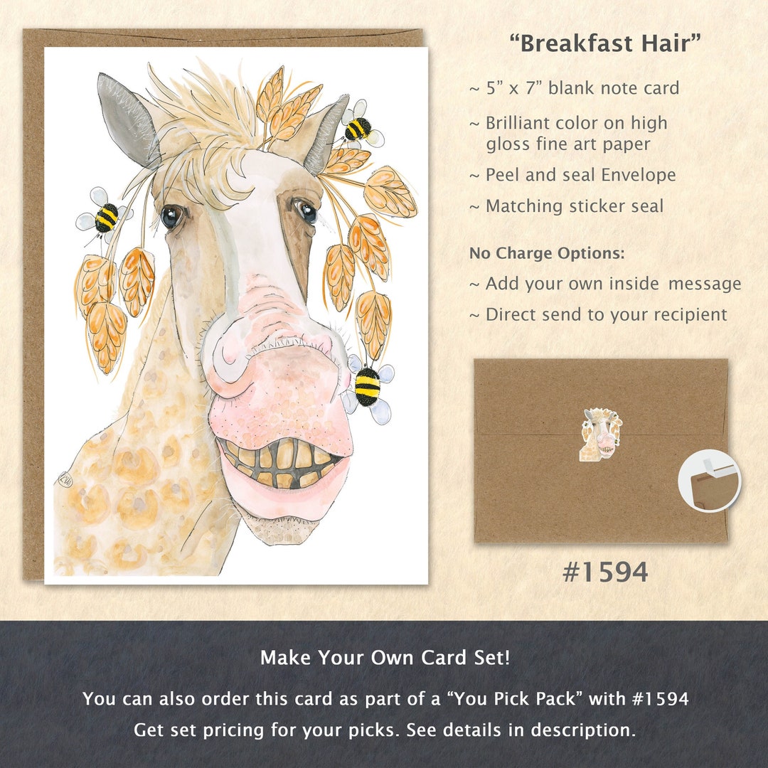 Silly Horse Note Card Goofy Horse Card Cute Farm Animal Card ...