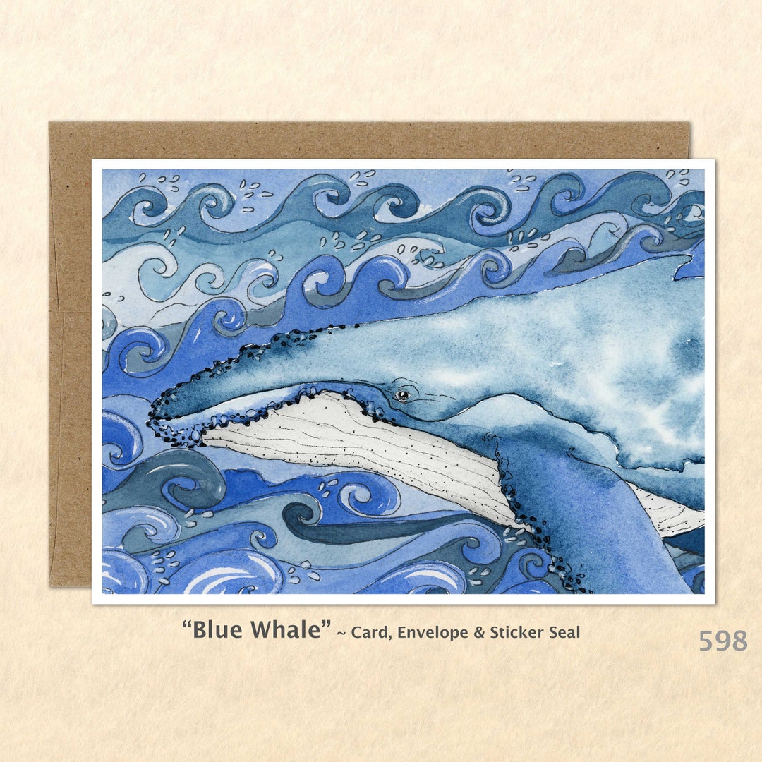 Blue Whale Note Card, Whale Cards, Blank Note Card, Wildlife Card, Art ...
