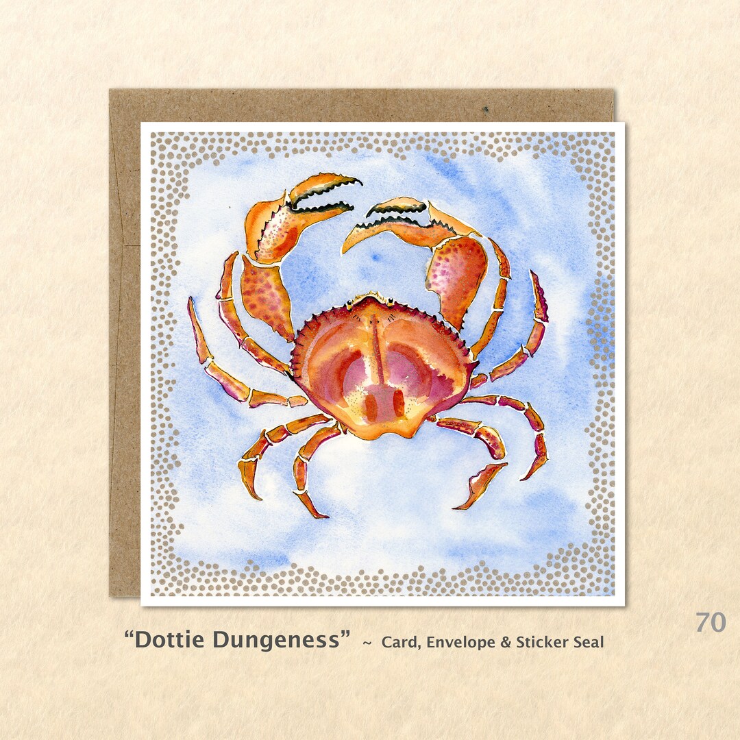Dungeness Crab Note Card Sea Life Card Customizable Blank Note Card ...