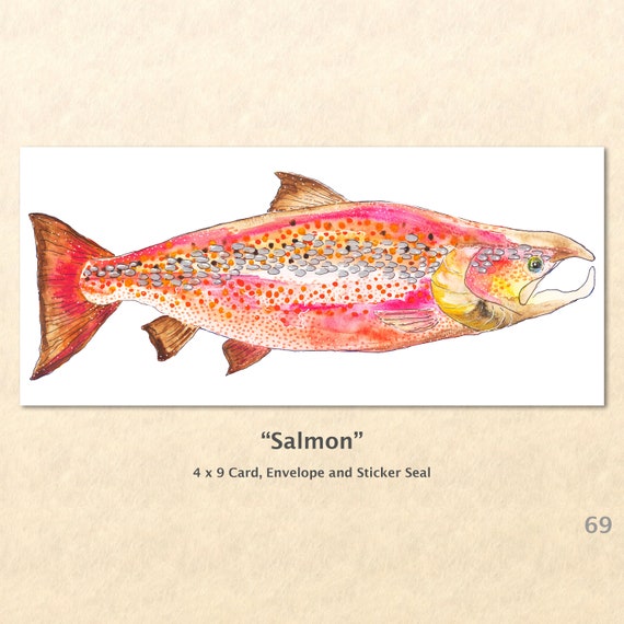 Salmon Note Card Fish Greeting Card Wildlife Card Customizable | Etsy
