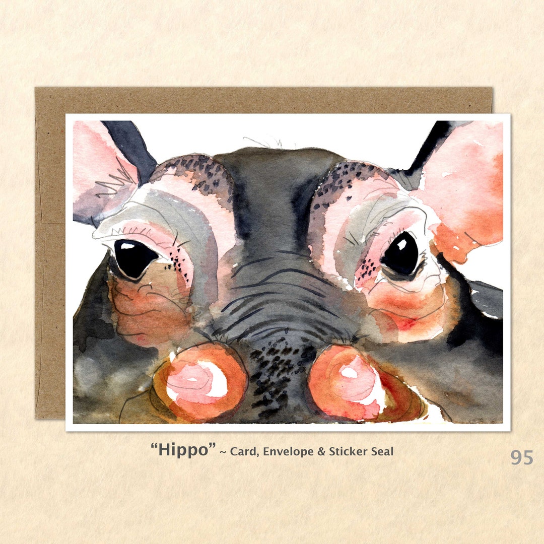 Hippopotamus Note Card, Hippo Cards, Hippopotamus Cards, Wild Animal ...