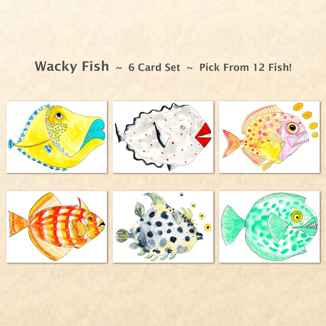 Wacky Fish 6 Card Set Silly Fish Cards Fun Fish Cards Goofy Animal ...