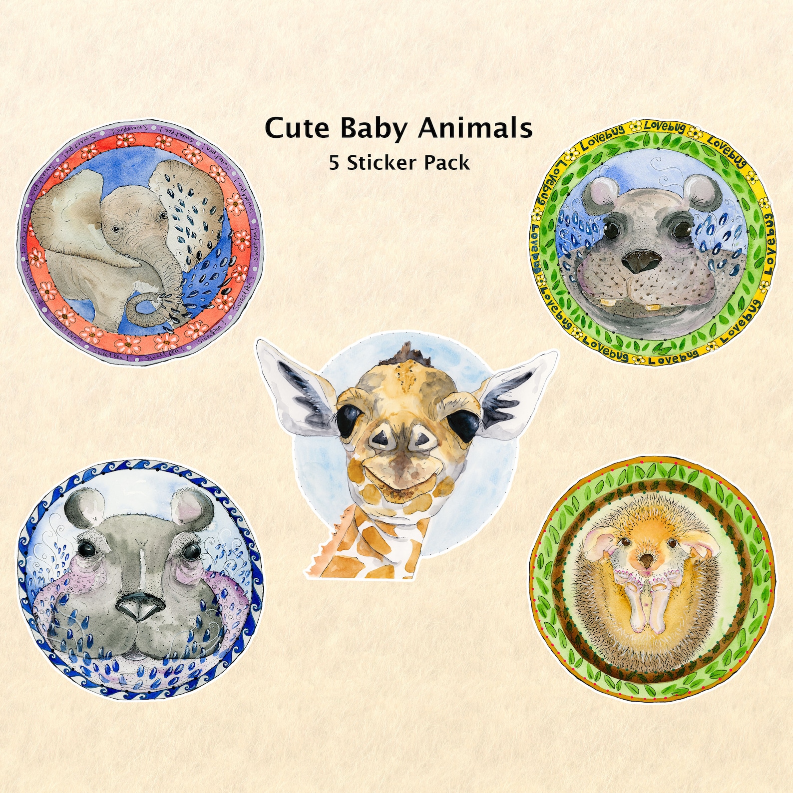 5 Baby Animals Sticker Set Cute Baby Animals Cute Animals - Etsy
