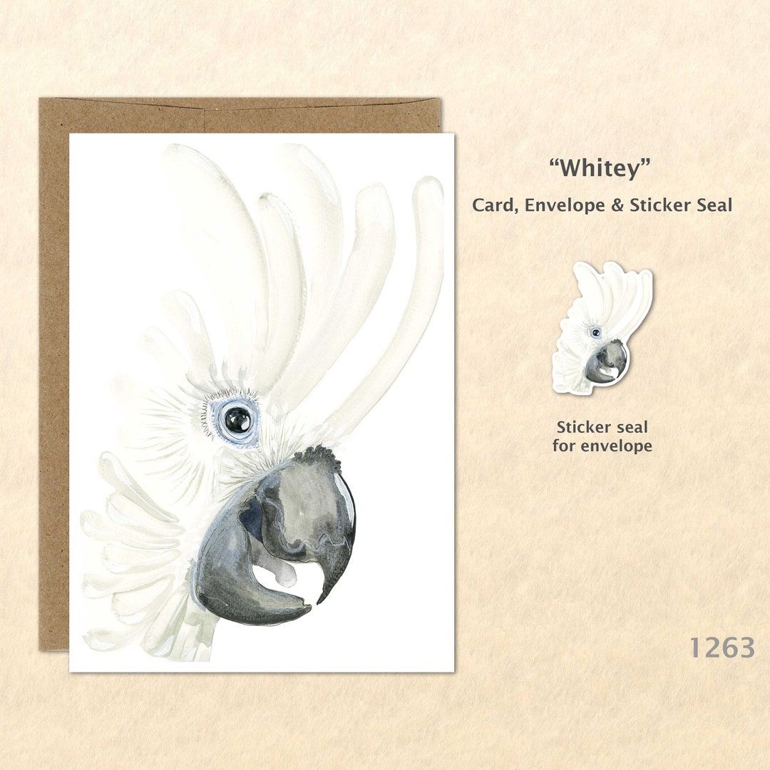 White Parrot Note Card Bird Card Customizable Blank Card Watercolor Art ...