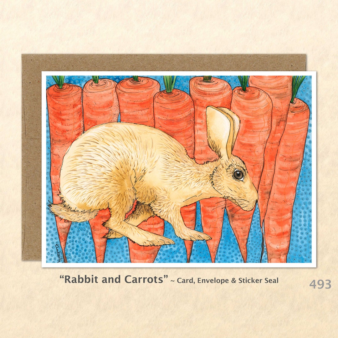 Rabbit and Carrots Note Card, Rabbit Cards, Bunny Cards, Farm Cards ...