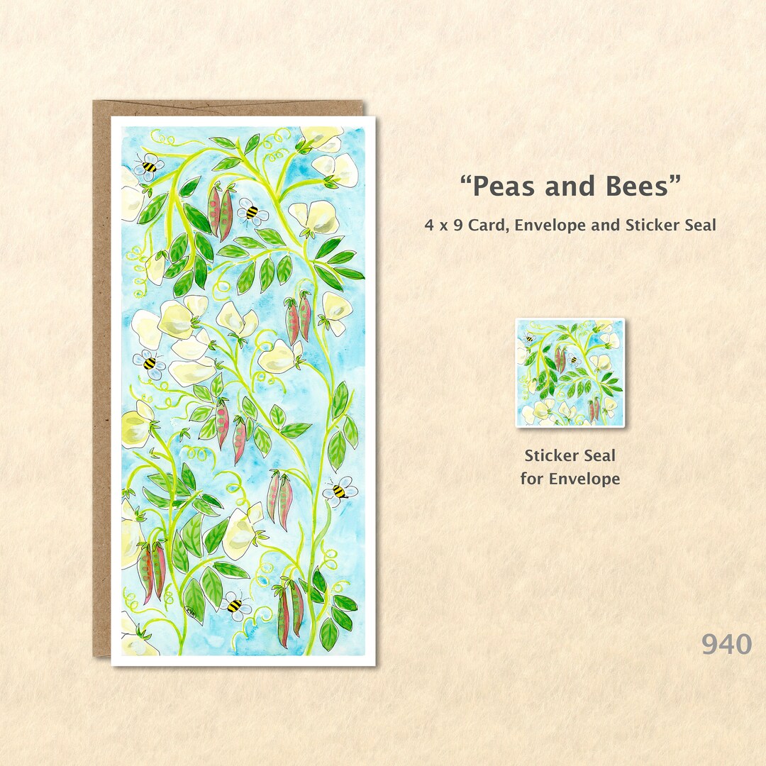 Sweet Peas and Bees Note Card Floral Card Customizable Flower Note Card ...