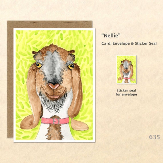 Nellie Goat Note Card Goofy Goat Farm Animal Card Customizable | Etsy