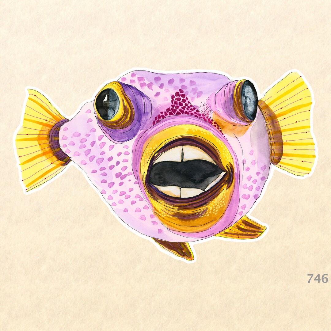 Fish Sticker Silly Fish Sticker Fantasy Sticker Purple Fish - Etsy