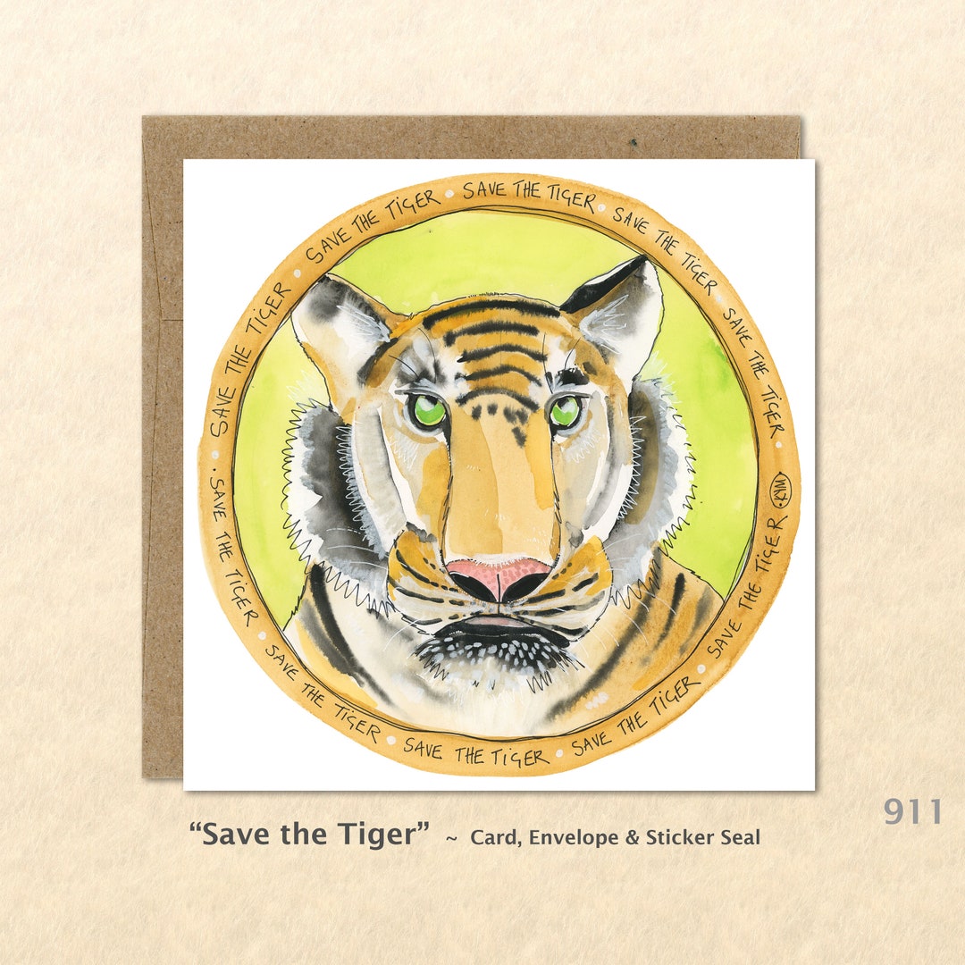 Save the Tiger Note Card Watercolor Art Blank Note Card Art ...