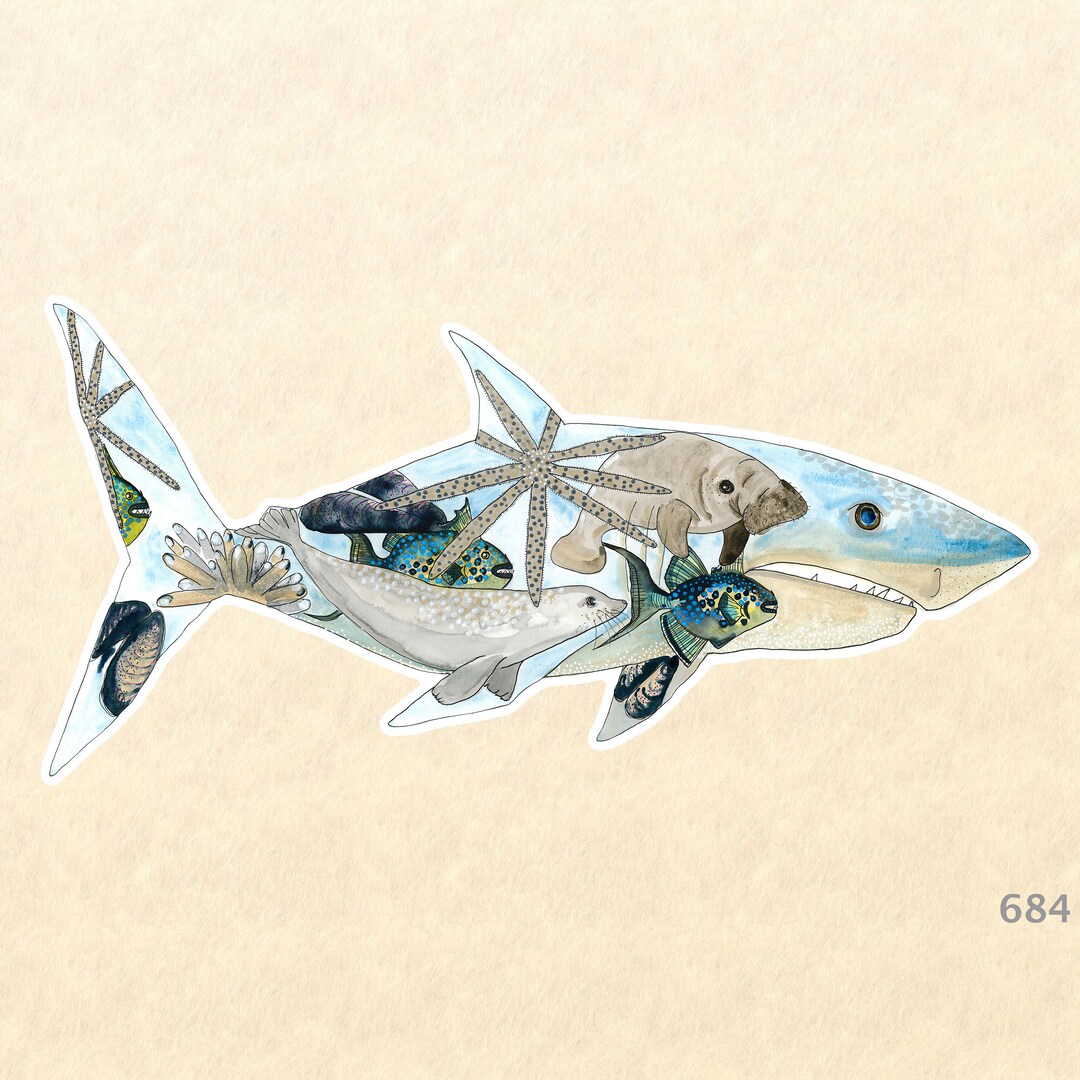 Shark Stickers, Great White Shark Stickers, Sea Life Stickers, Fish ...