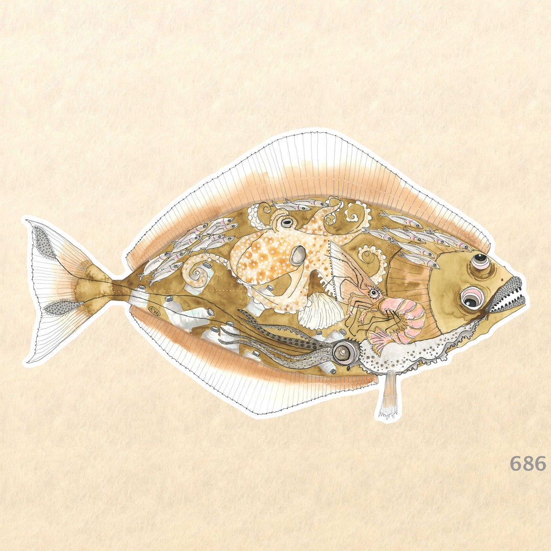 Fish Sticker Flounder Sticker Sea Life Sticker Eco Sticker Watercolor ...
