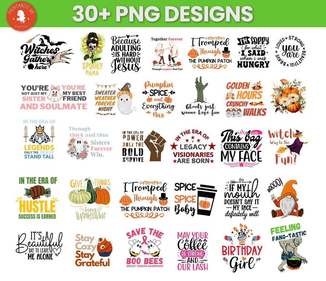 30 Digital PNG Designs for Holiday Seasons, Halloween, Thanksgiving ...