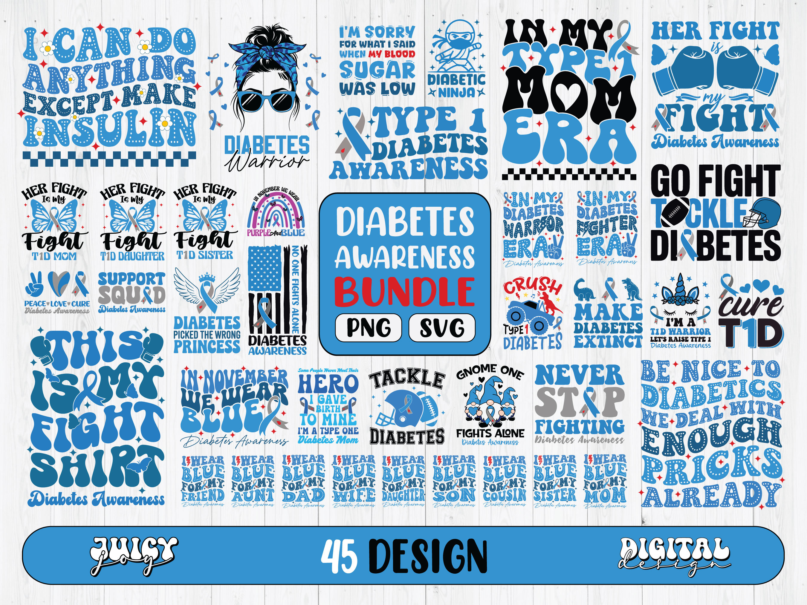 Diabetes Awareness SVG PNG Bundle: T1D Cricut Sublimation Designs ...