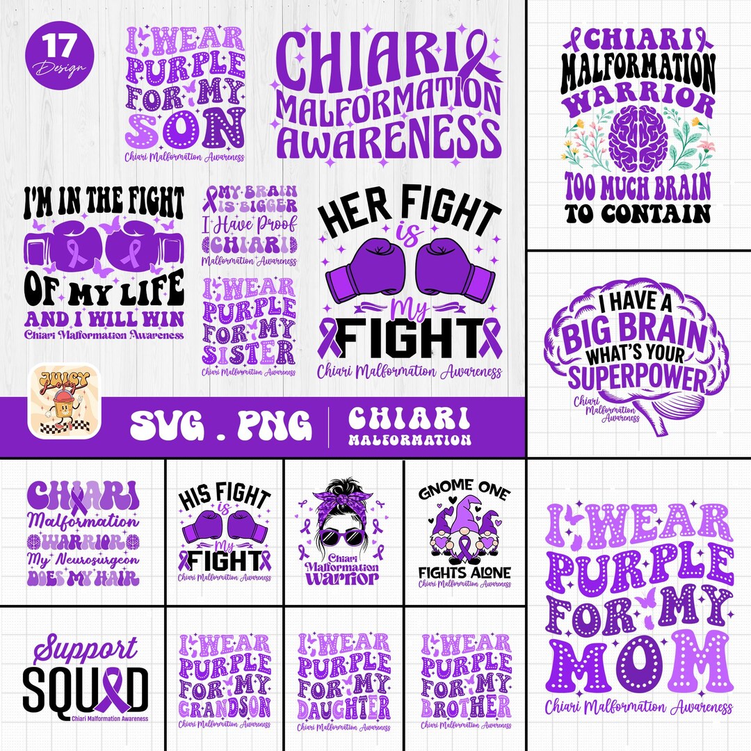 Chiari Malformation Awareness Svg Png Bundle, Purple Ribbon Svg Cricut ...