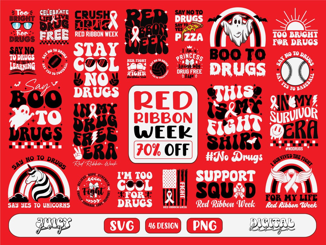 Red Ribbon Week SVG PNG Bundle, Drug-free Designs (digital Download) - Etsy