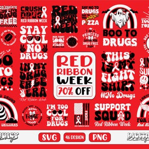 Red Ribbon Week Svg Png Bundle 3 Colors, Drug Free Svg, Say No to Drugs ...