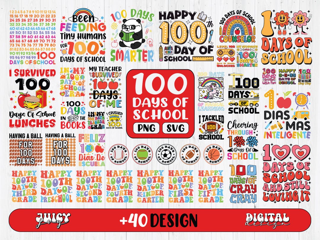 100 Days of School SVG PNG Bundle: Teacher Designs (digital Download ...