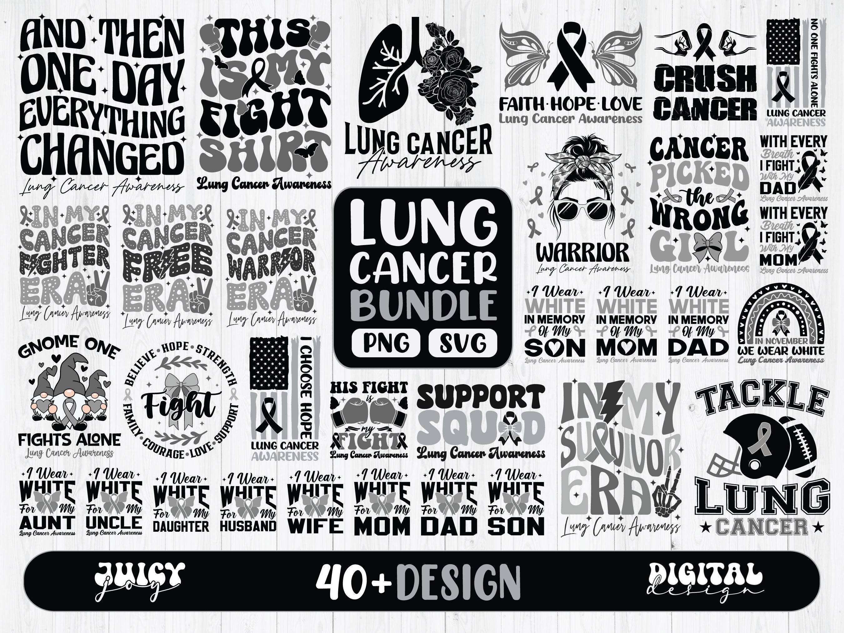Lung Cancer Awareness SVG PNG Bundle: White Ribbon Designs (digital ...