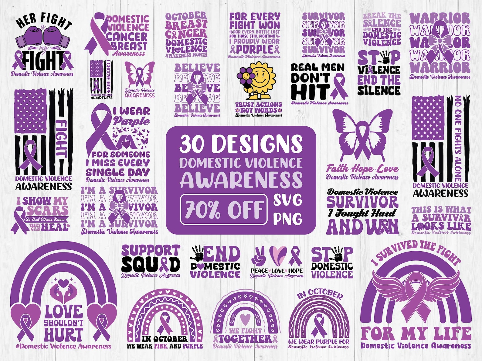 Domestic Violence Awareness Purple Ribbon SVG PNG Bundle (digital ...