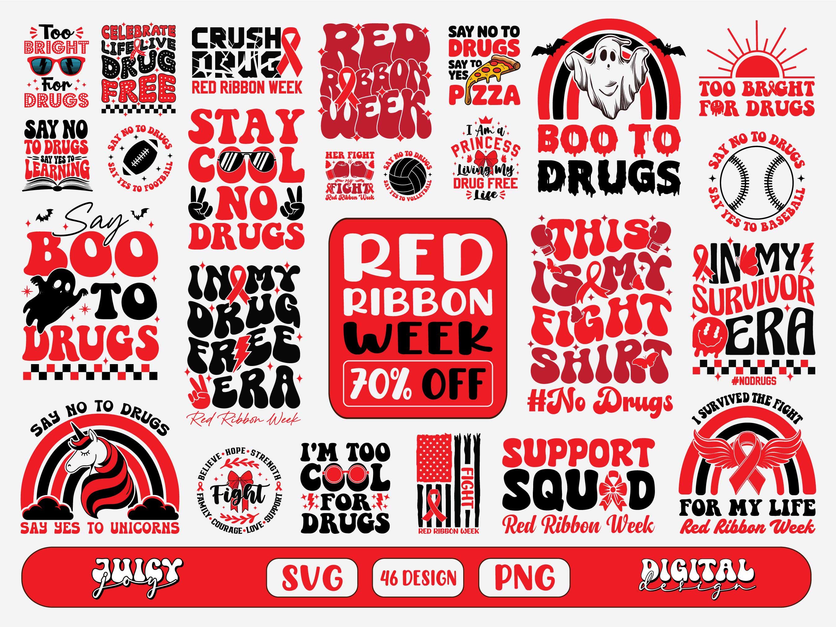 Red Ribbon Week Svg Png Bundle 3 Colors, Drug Free Svg, Say No to Drugs ...
