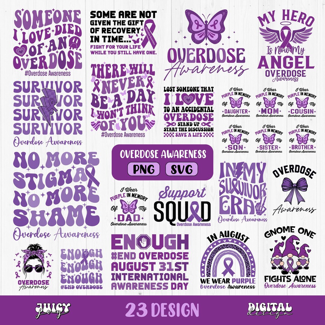 Overdose Awareness SVG PNG Bundle: Purple Ribbon, Addiction Recovery ...