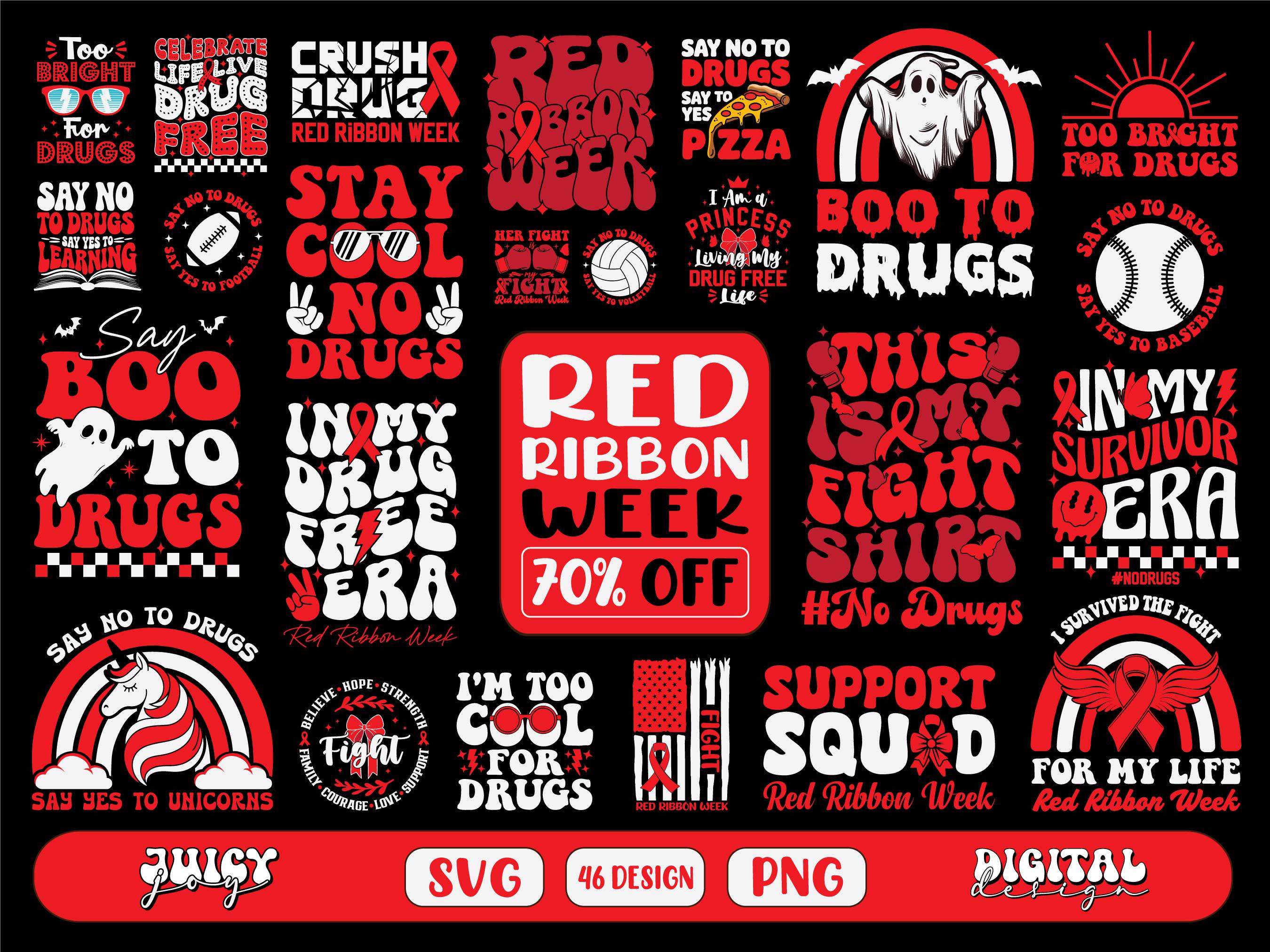 Red Ribbon Week Svg Png Bundle 3 Colors, Drug Free Svg, Say No to Drugs ...