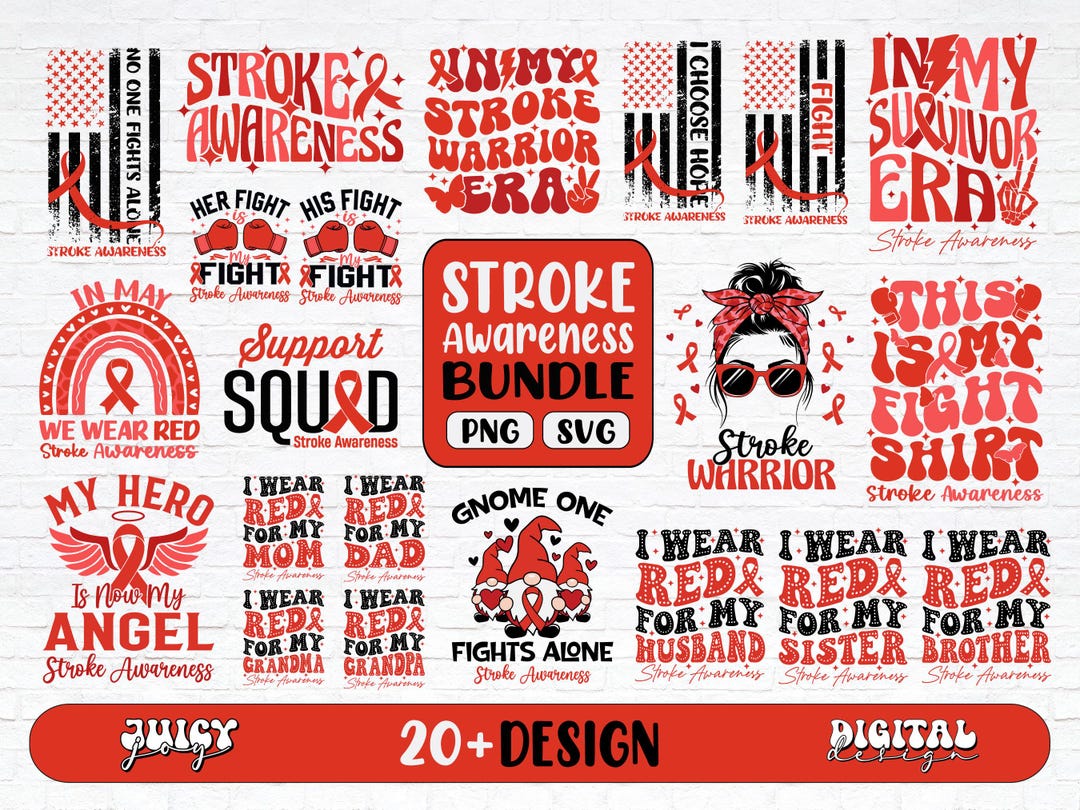 Stroke Awareness Svg Png Bundle: Red Ribbon Designs (digital Download ...