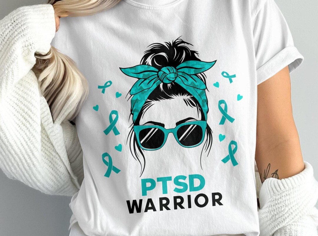 PTSD Awareness Svg Png, PTSD Warrior Messy Bun Svg, Teal Ribbon Post ...