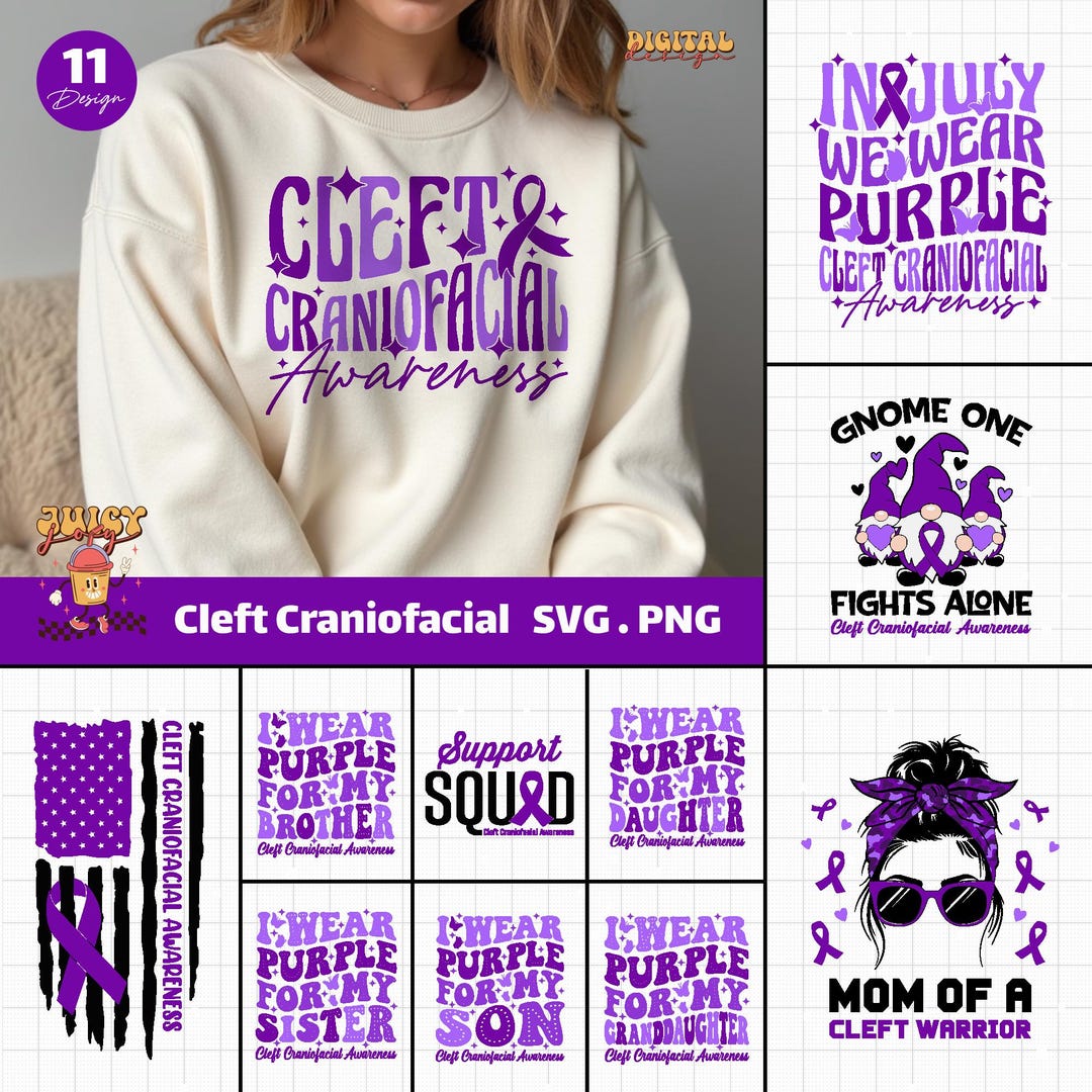 Cleft Craniofacial Awareness SVG PNG Bundle: Purple Ribbon Designs ...
