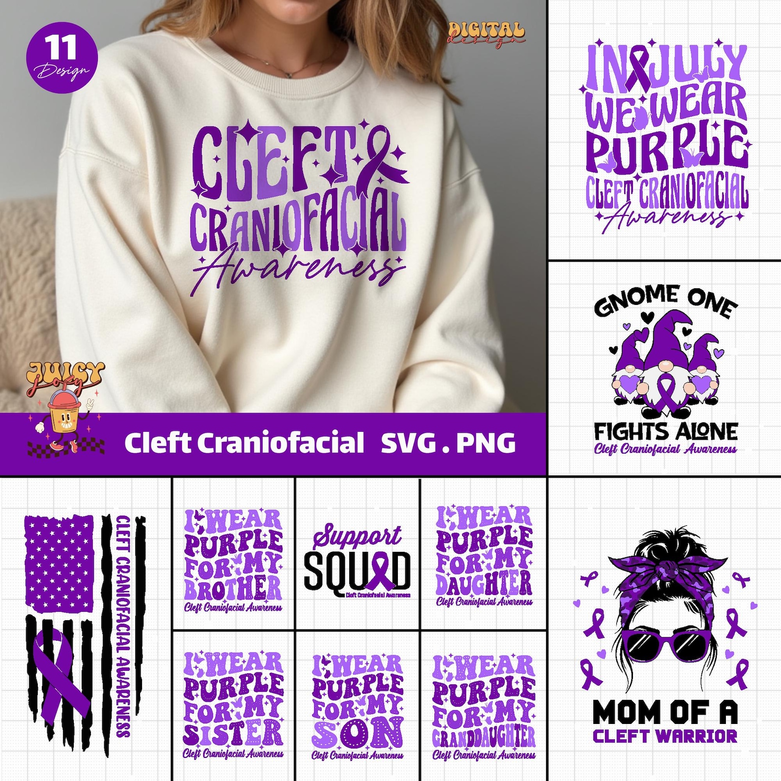 Cleft Craniofacial Awareness SVG PNG Bundle: Purple Ribbon Designs ...