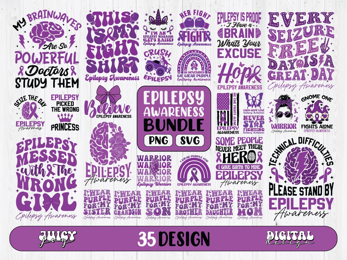 Epilepsy Awareness SVG PNG Bundle: Purple Ribbon Warrior Designs ...