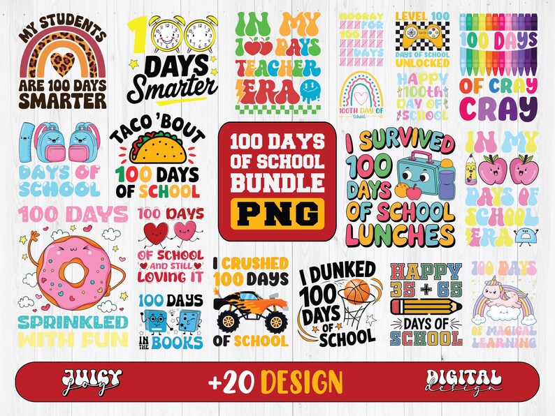 100 Days of School Png Bundle, Teacher Png, 100th Day of School Png ...