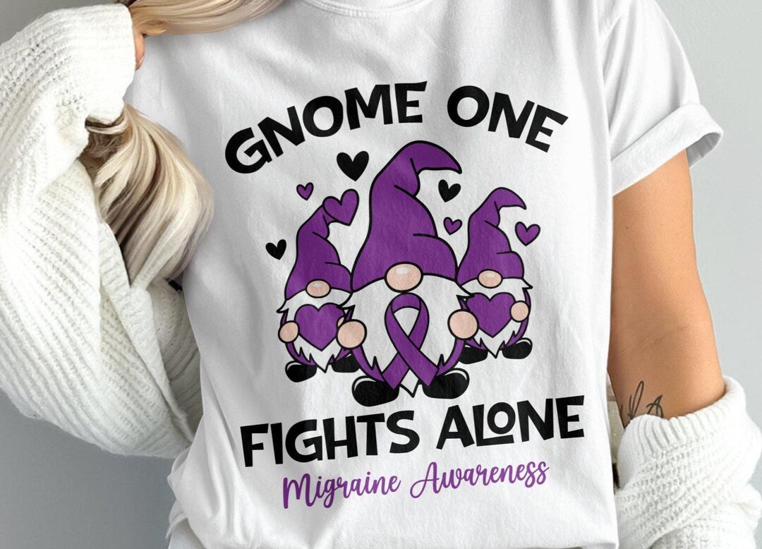 Gnome One Fights Alone Svg, Migraine Awareness Svg Png, Purple Ribbon ...